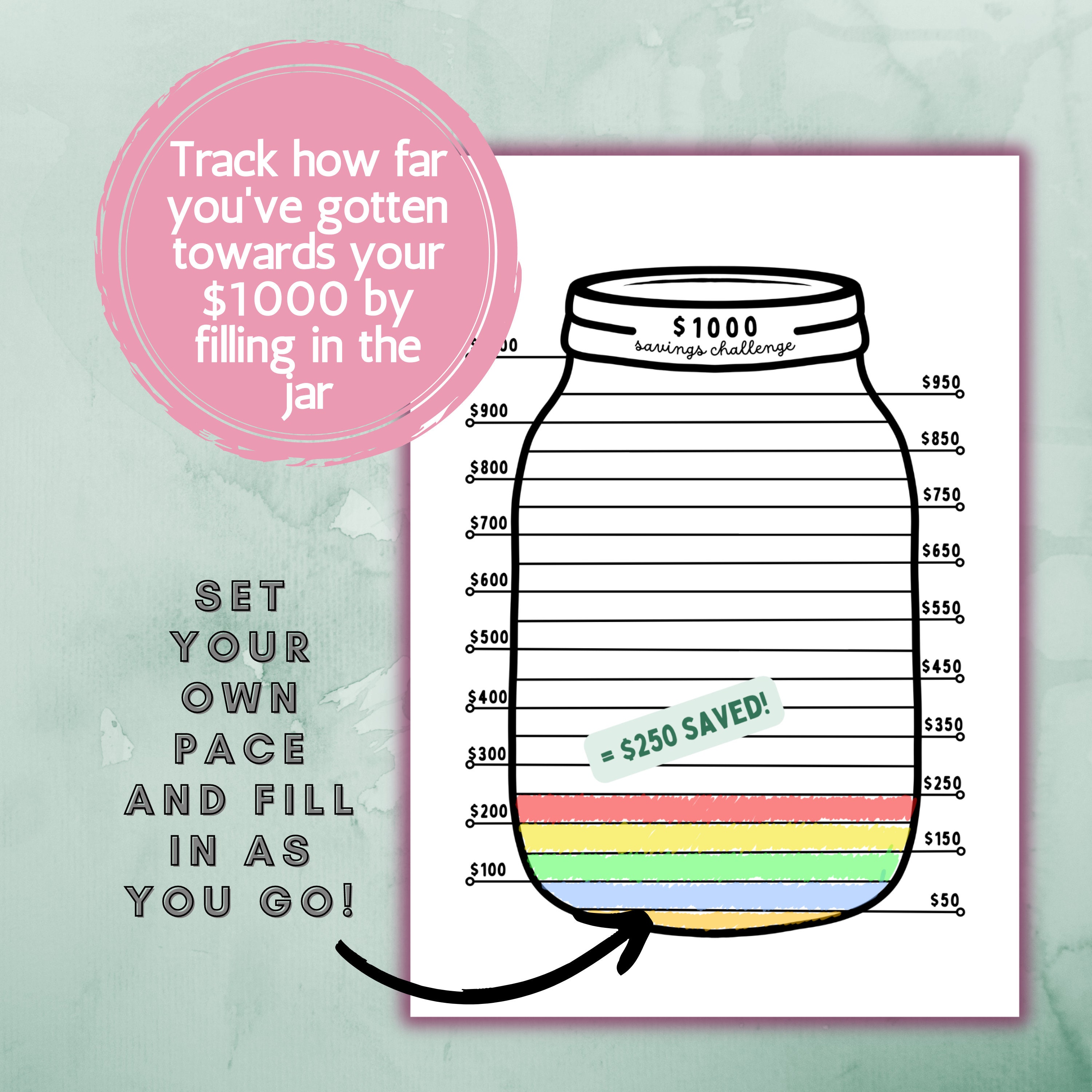 Money Saving Challenge Printable, Money Jar Tracker, Savings Jar ...