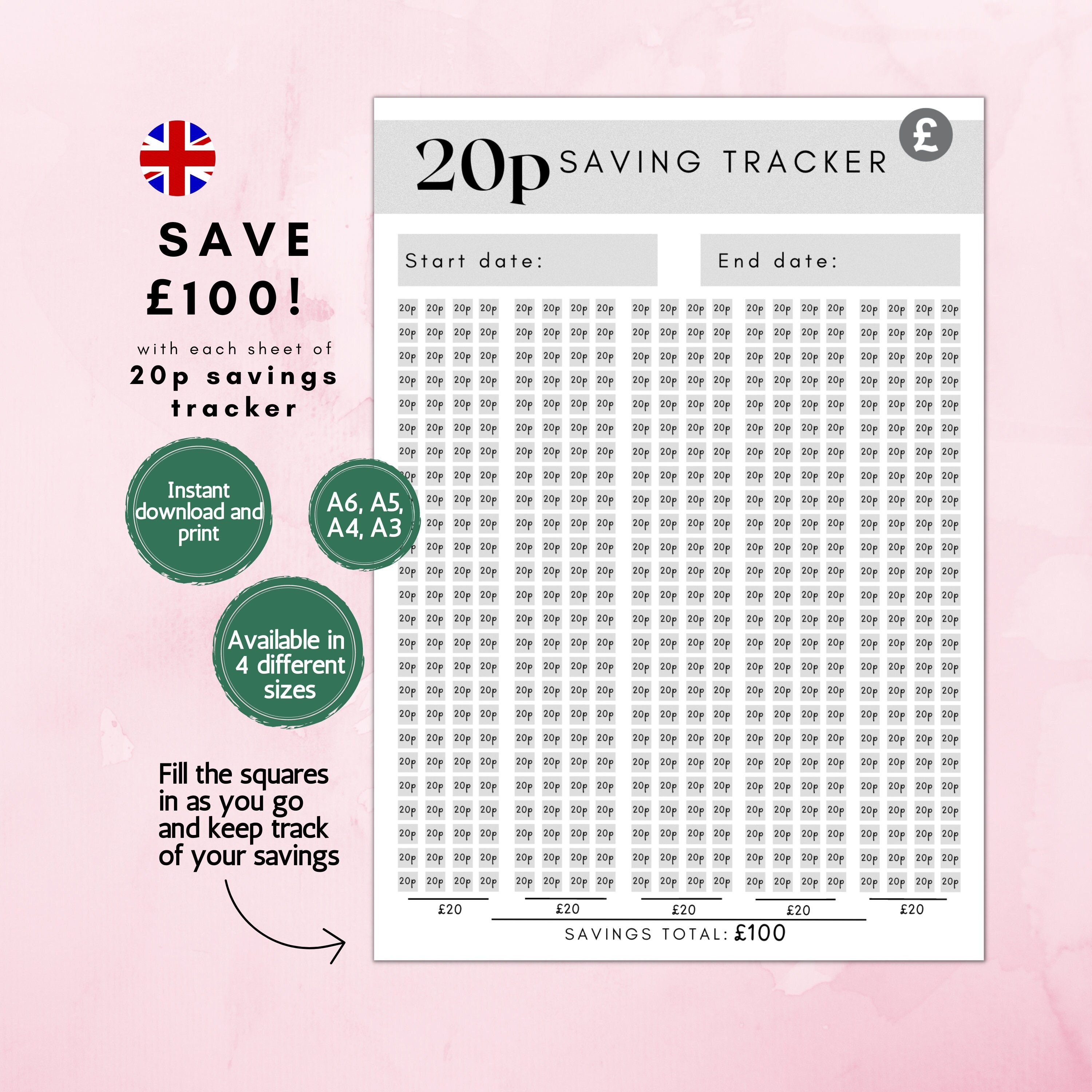 20p Savings Tracker, 20p Savings Challenge, UK Saving Challenge ...