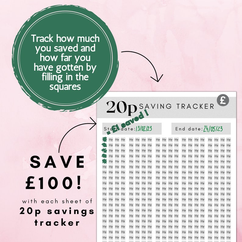 20p Savings Tracker, 20p Savings Challenge, UK Saving Challenge ...