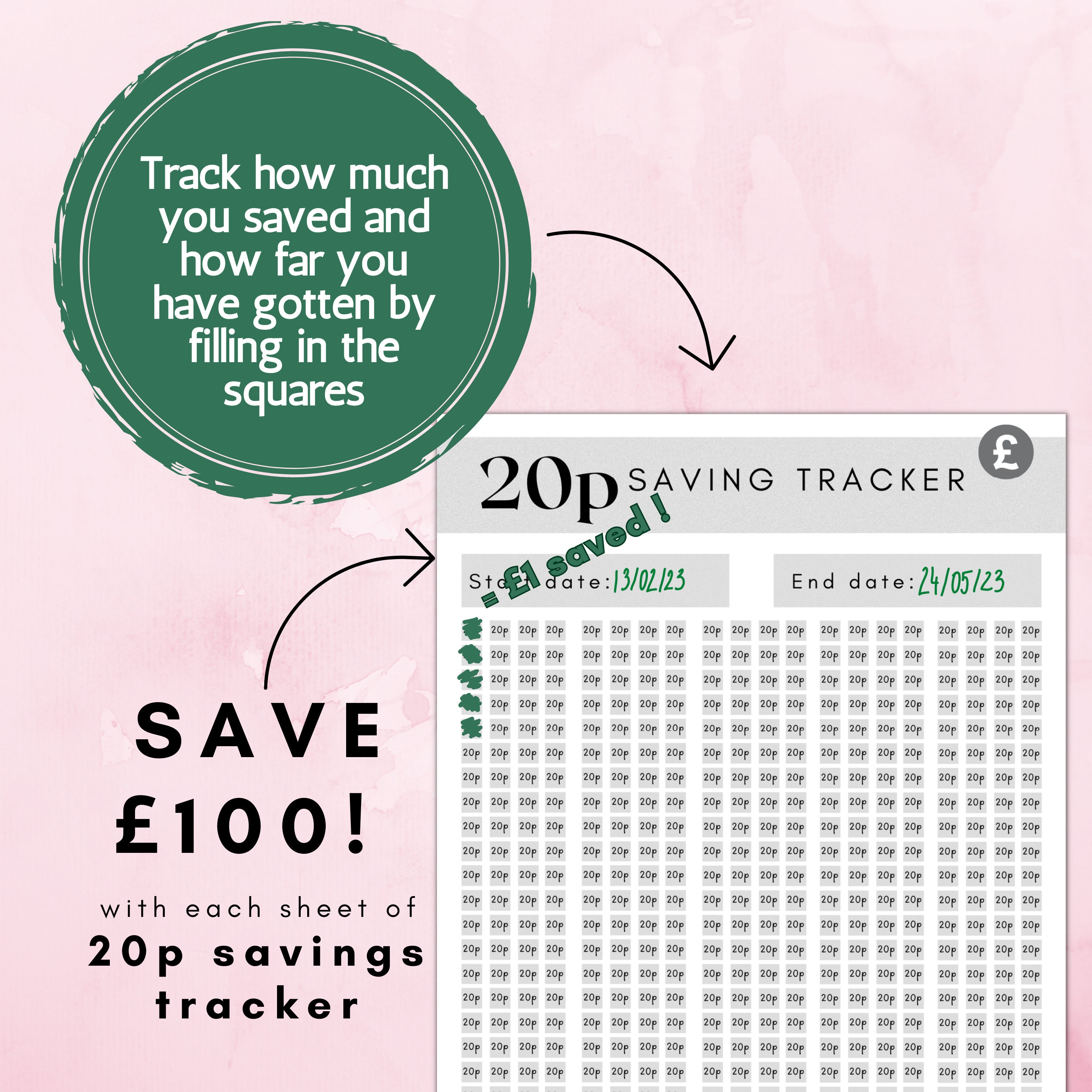 20p Savings Tracker, 20p Savings Challenge, UK Saving Challenge ...