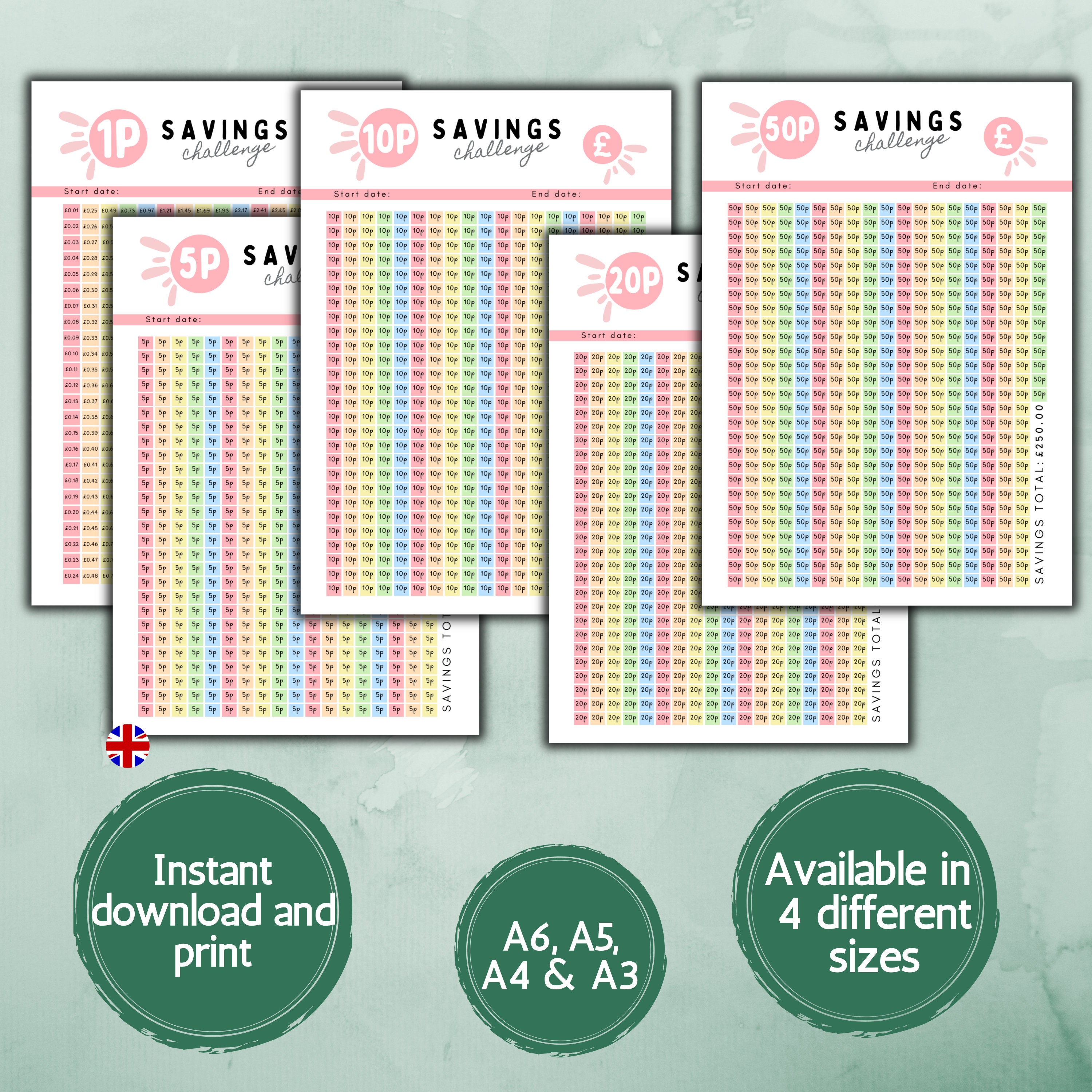 UK Savings Tracker Bundle, UK Savings Challenge Bundle, UK Saving Funds ...