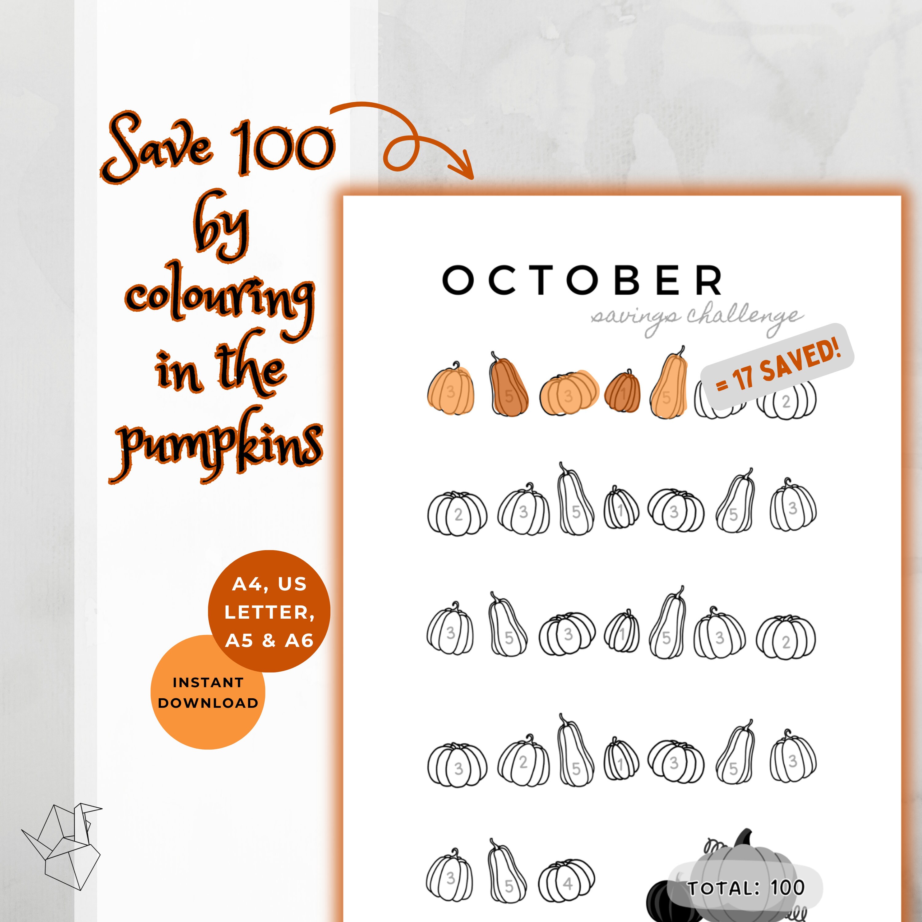 October Savings Challenge Printable, Fall Savings Challange, Money ...