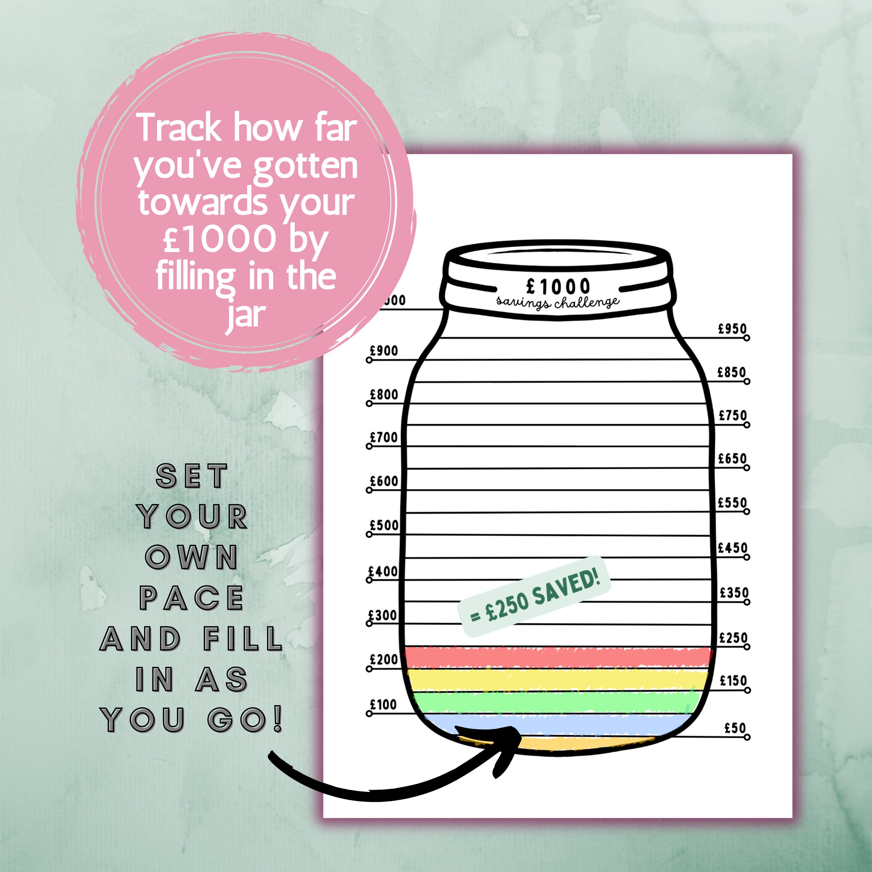 Money Saving Challenge UK Printable, Savings Jar Tracker, Money Jar ...