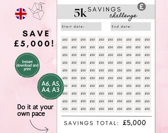 Printable 5K Saving Challenge Tracker A6 Size Digital Download - Etsy