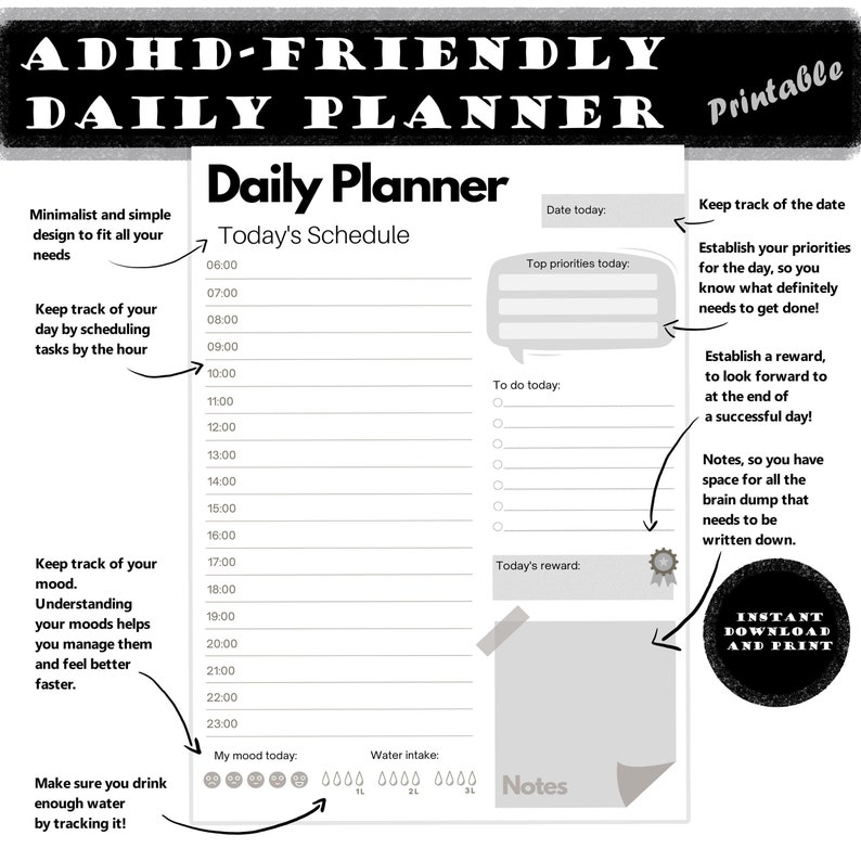 ADHD Planner Printable, ADHD Daily Planner Printable, ADHD Planner ...