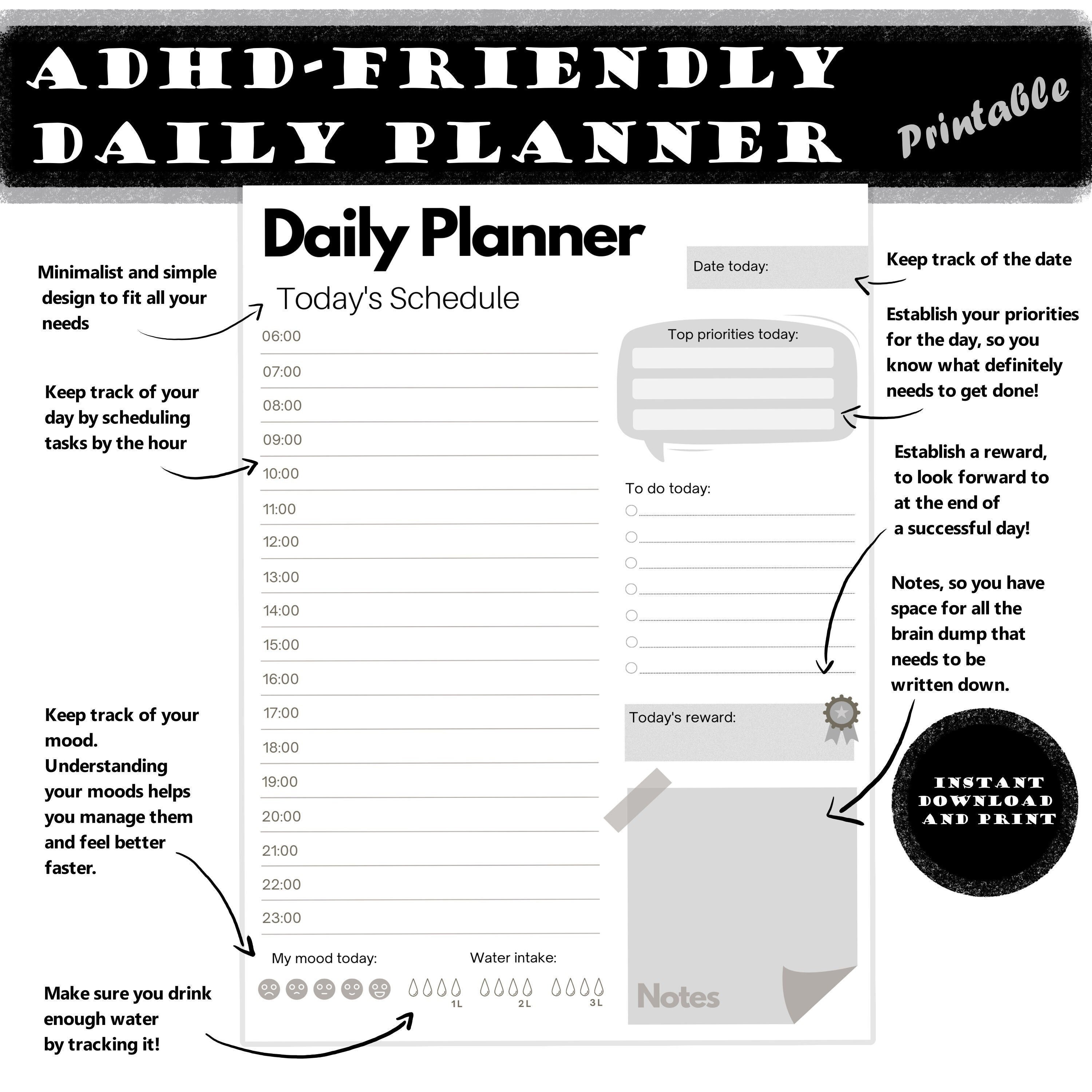 ADHD Planner Printable, ADHD Daily Planner Printable, ADHD Planner ...