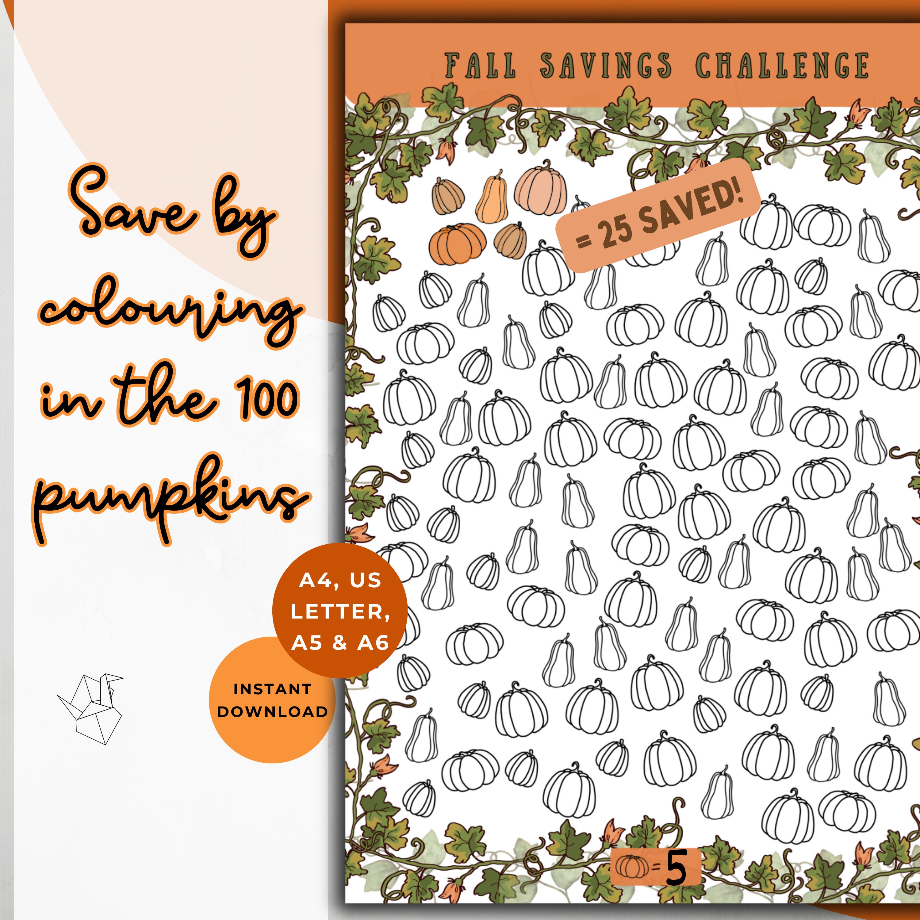 Fall Savings Challenge Printable, Autumn Savings Challenge, Money ...