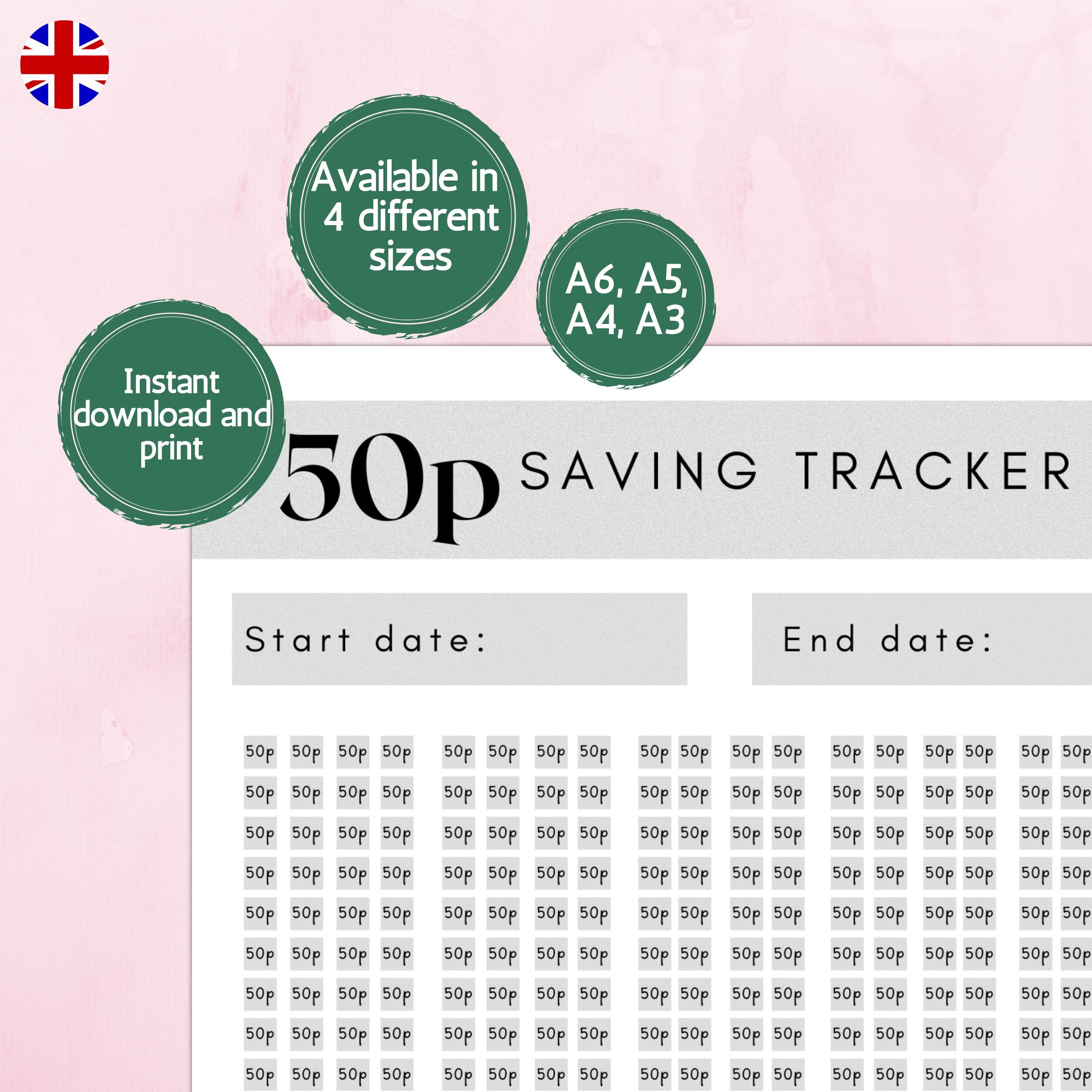 50p Savings Tracker, 50p Savings Challenge, UK Saving Challenge ...