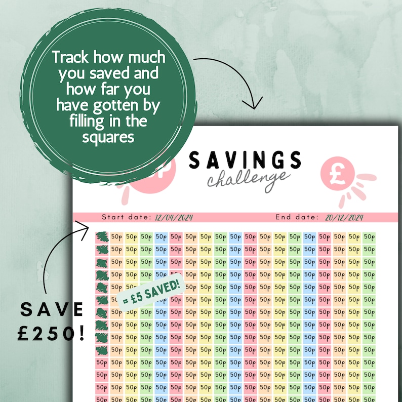 50p Savings Tracker, 50p Savings Challenge, UK Saving Challenge ...
