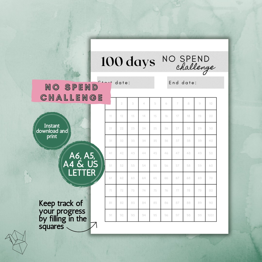 No Spend Challenge, No Spend Tracker, 100 Days Challenge, Savings ...