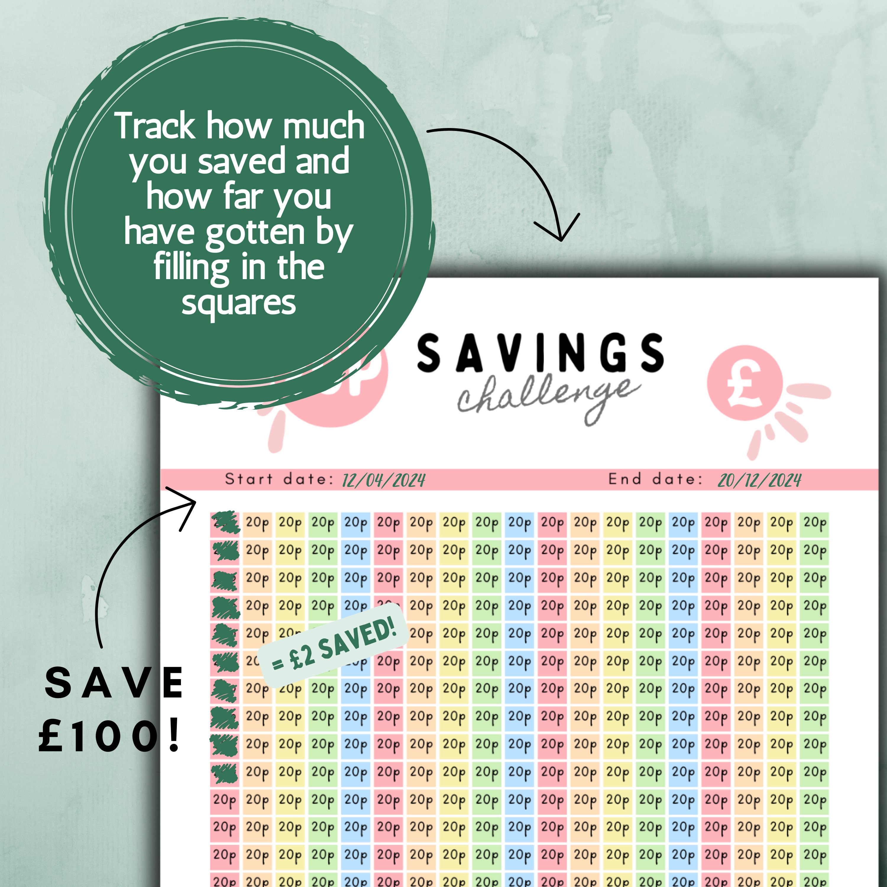 20p Savings Tracker, 20p Savings Challenge, UK Saving Challenge ...