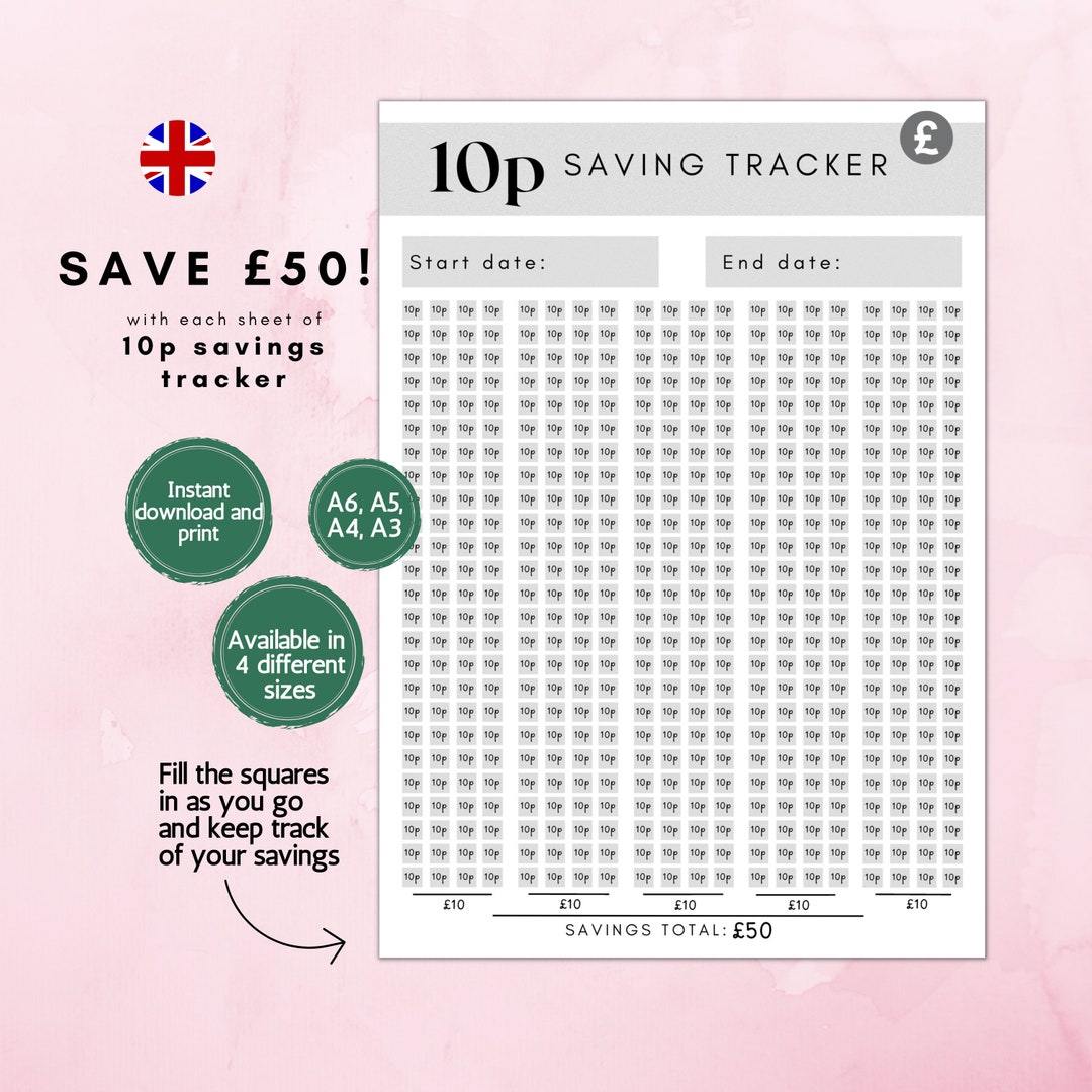10p Savings Tracker, 10p Savings Challenge, UK Saving Challenge ...