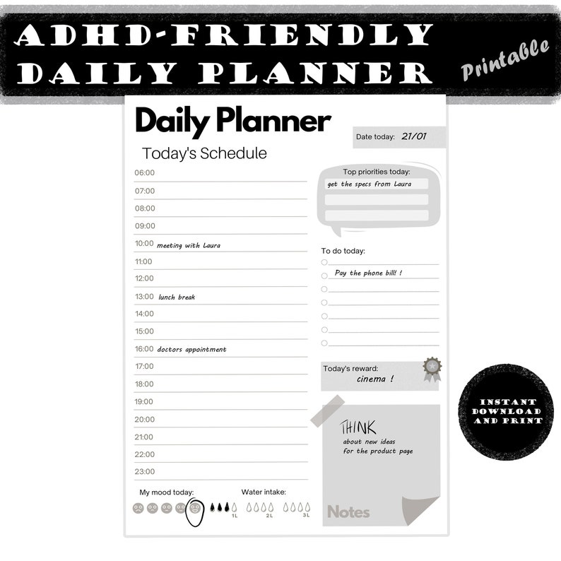 ADHD Planner Printable, ADHD Daily Planner Printable, ADHD Planner ...