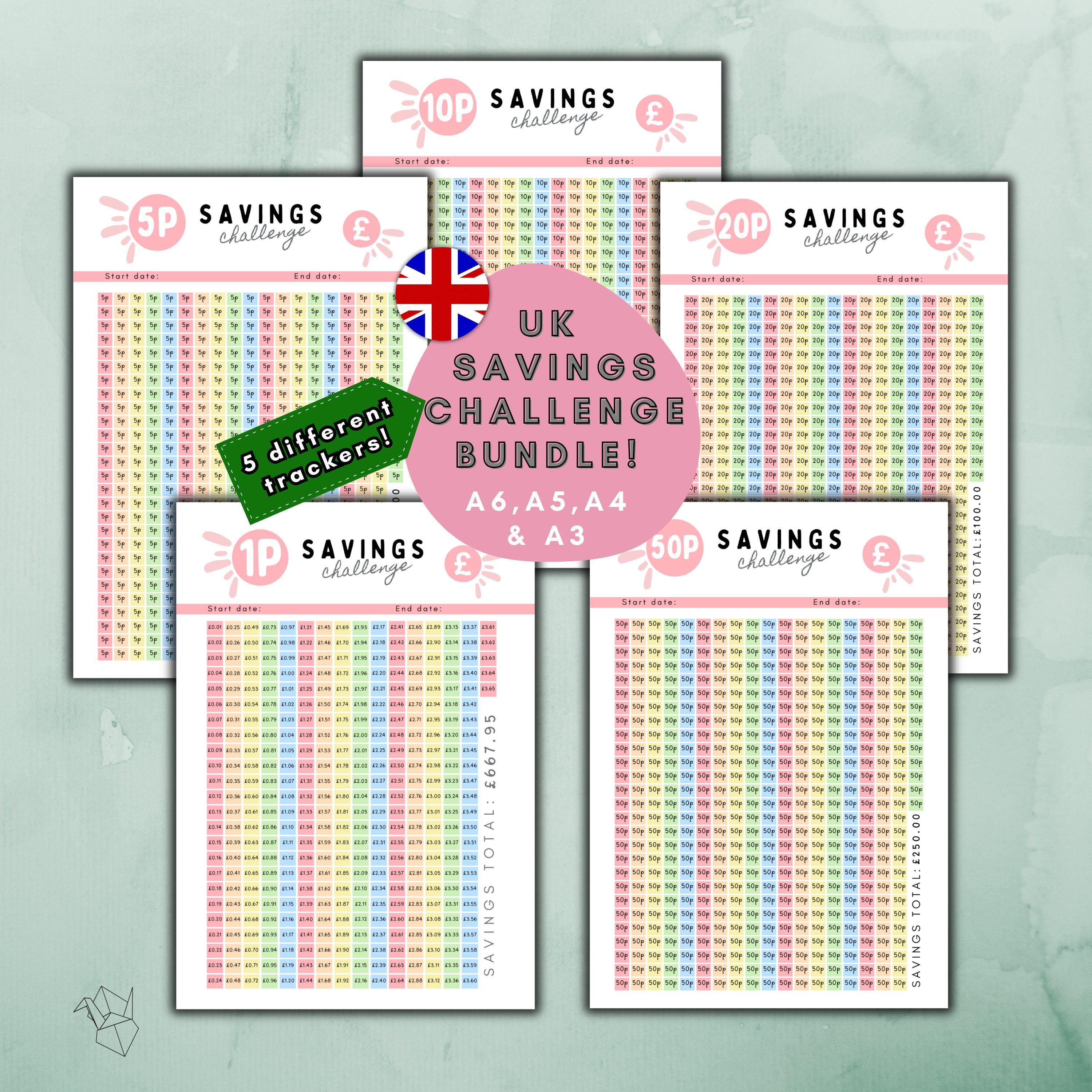 UK Savings Tracker Bundle, UK Savings Challenge Bundle, UK Saving Funds ...