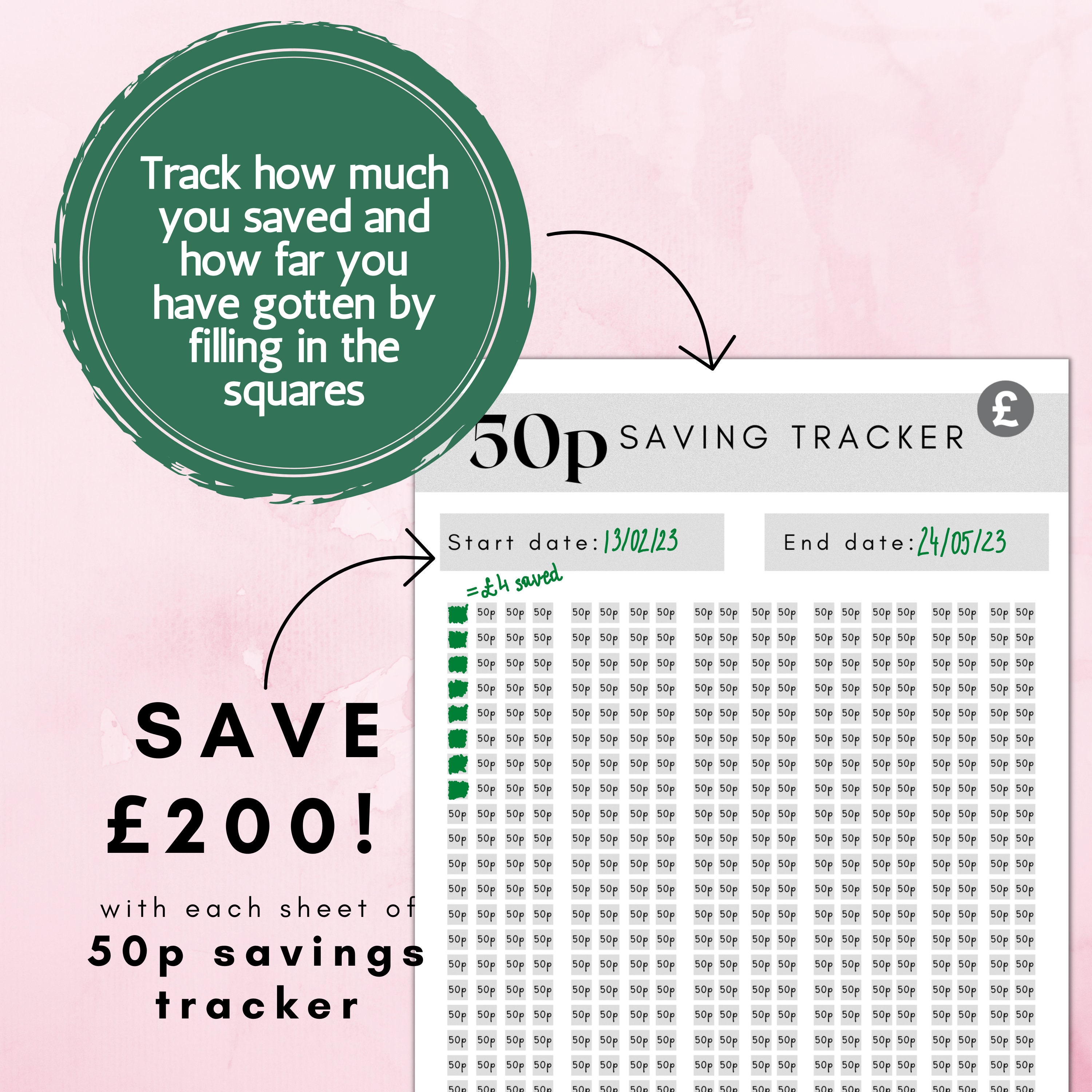 50p Savings Tracker, 50p Savings Challenge, UK Saving Challenge ...
