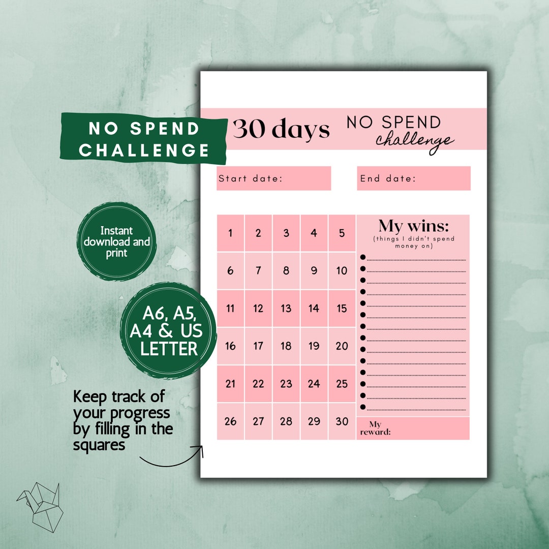 No Spend Challenge, No Spend Tracker, 30 Days Challenge, Savings ...
