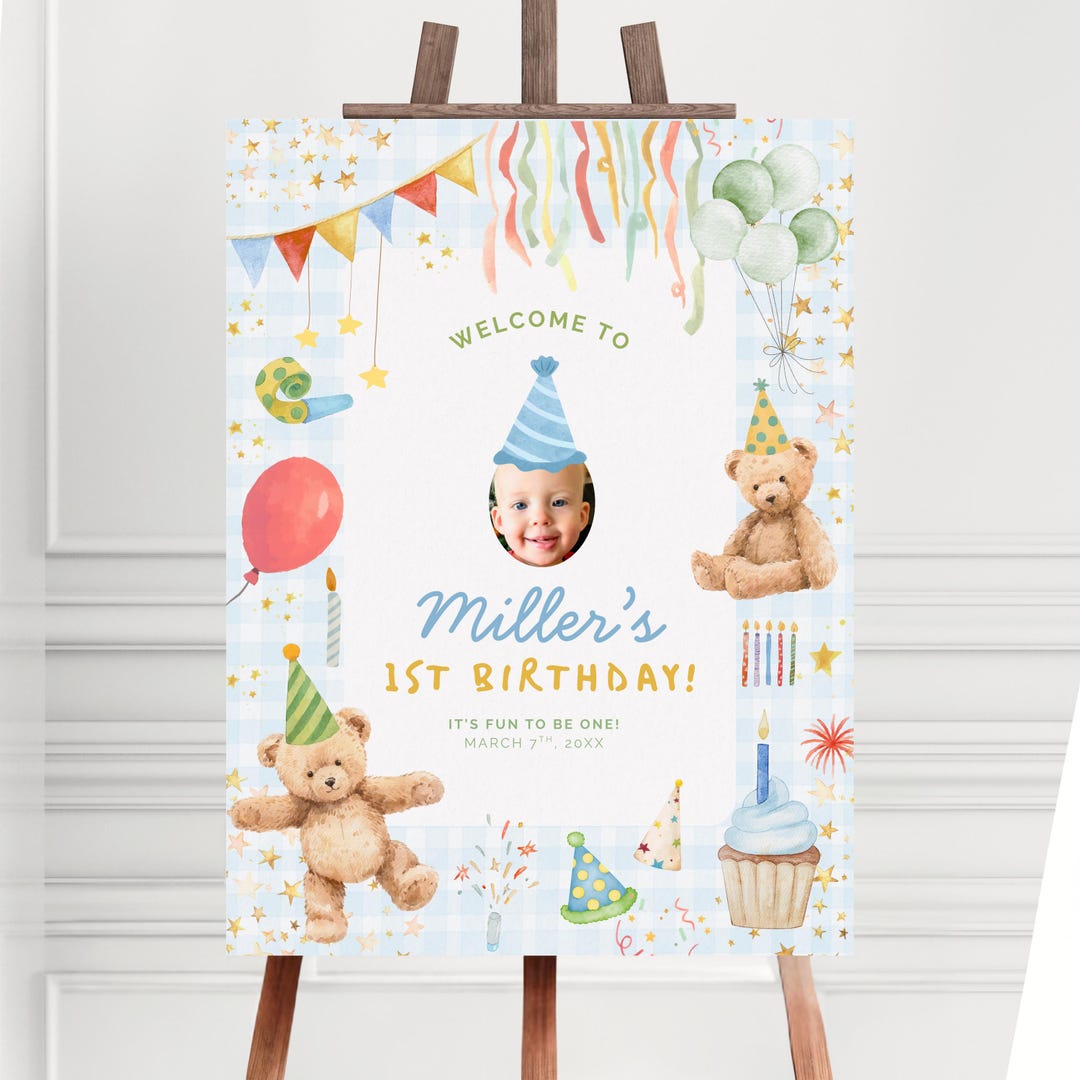 Fun to Be One Birthday Welcome Sign | Editable Canva Template | Blue ...