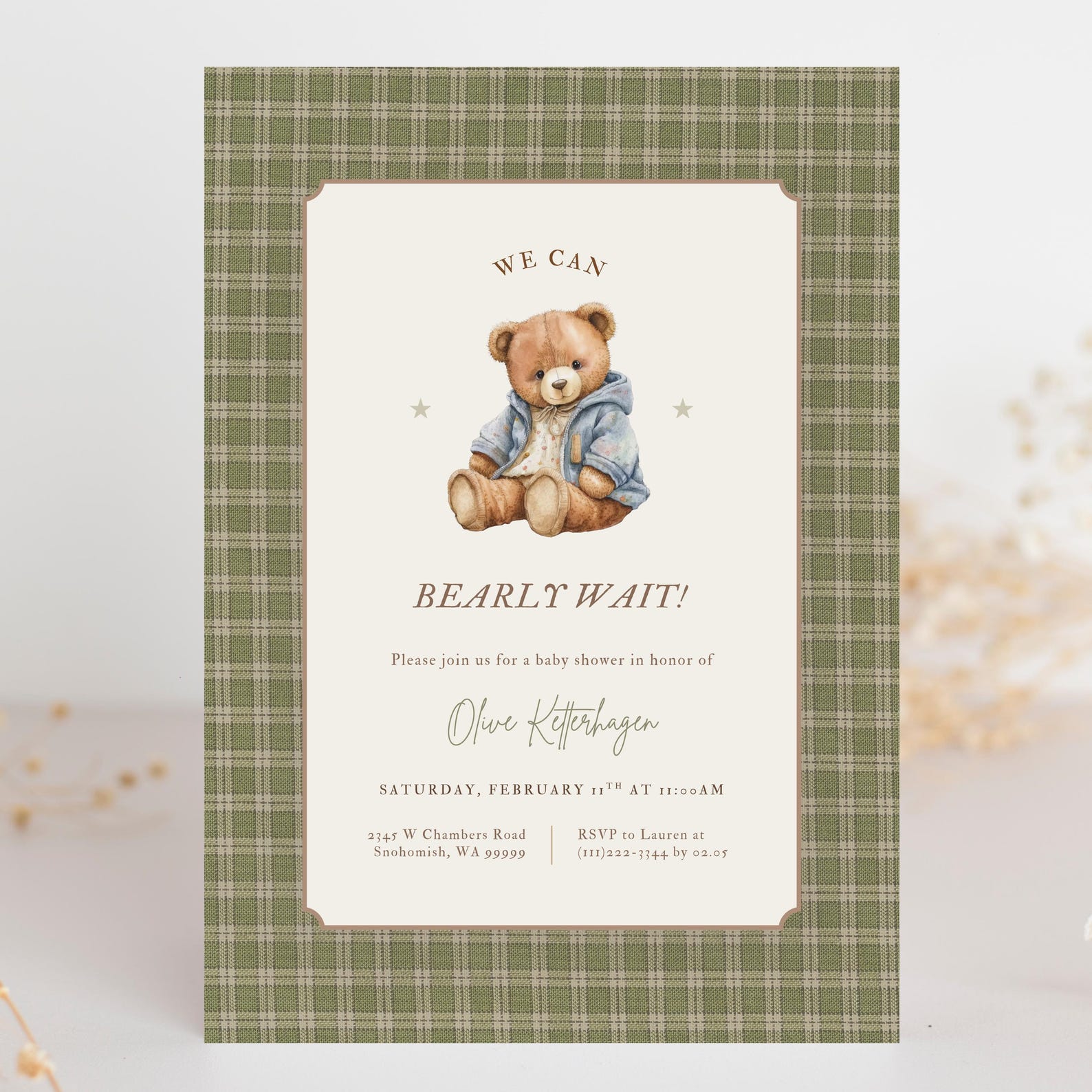 Bearly Wait Plaid Baby Shower Invitation Bundle | Editable Canva ...