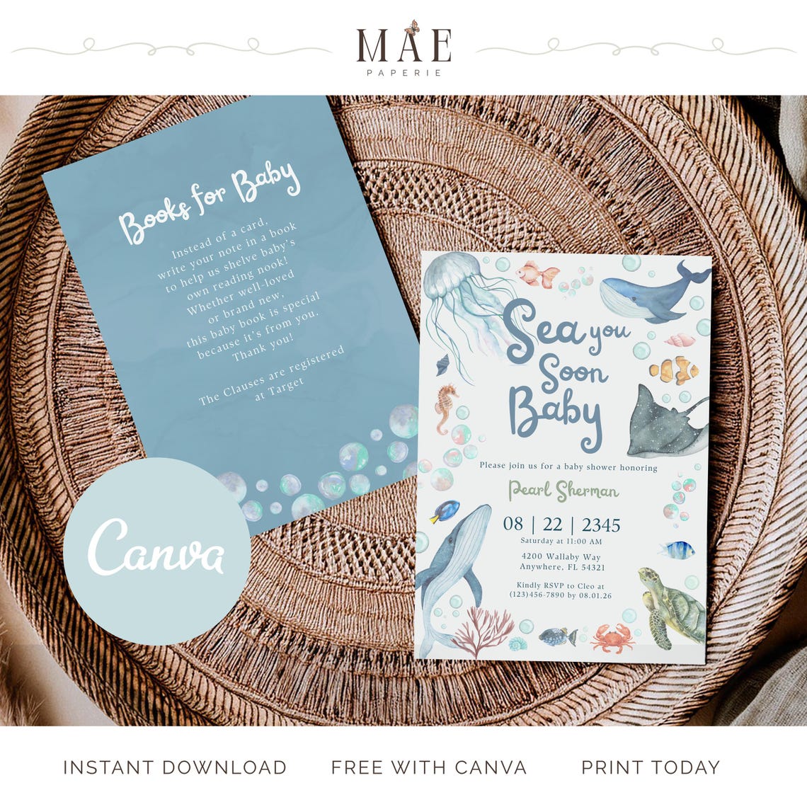 Sea You Soon Coastal Baby Shower Invitation | Editable Canva Template ...