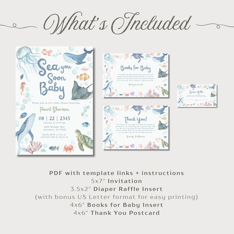 Sea You Soon Coastal Baby Shower Invitation Bundle | Editable Canva ...