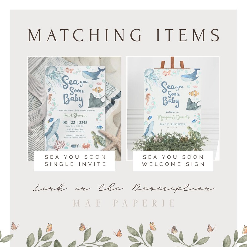 Sea You Soon Coastal Baby Shower Invitation Bundle | Editable Canva ...