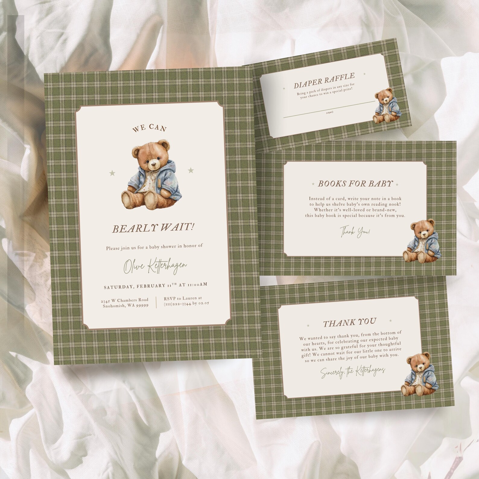 Bearly Wait Plaid Baby Shower Invitation Bundle | Editable Canva ...