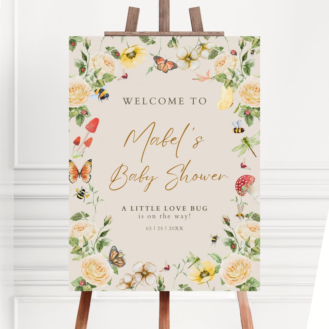 Little Love Bug Baby Shower Welcome Sign | Editable Canva Template ...