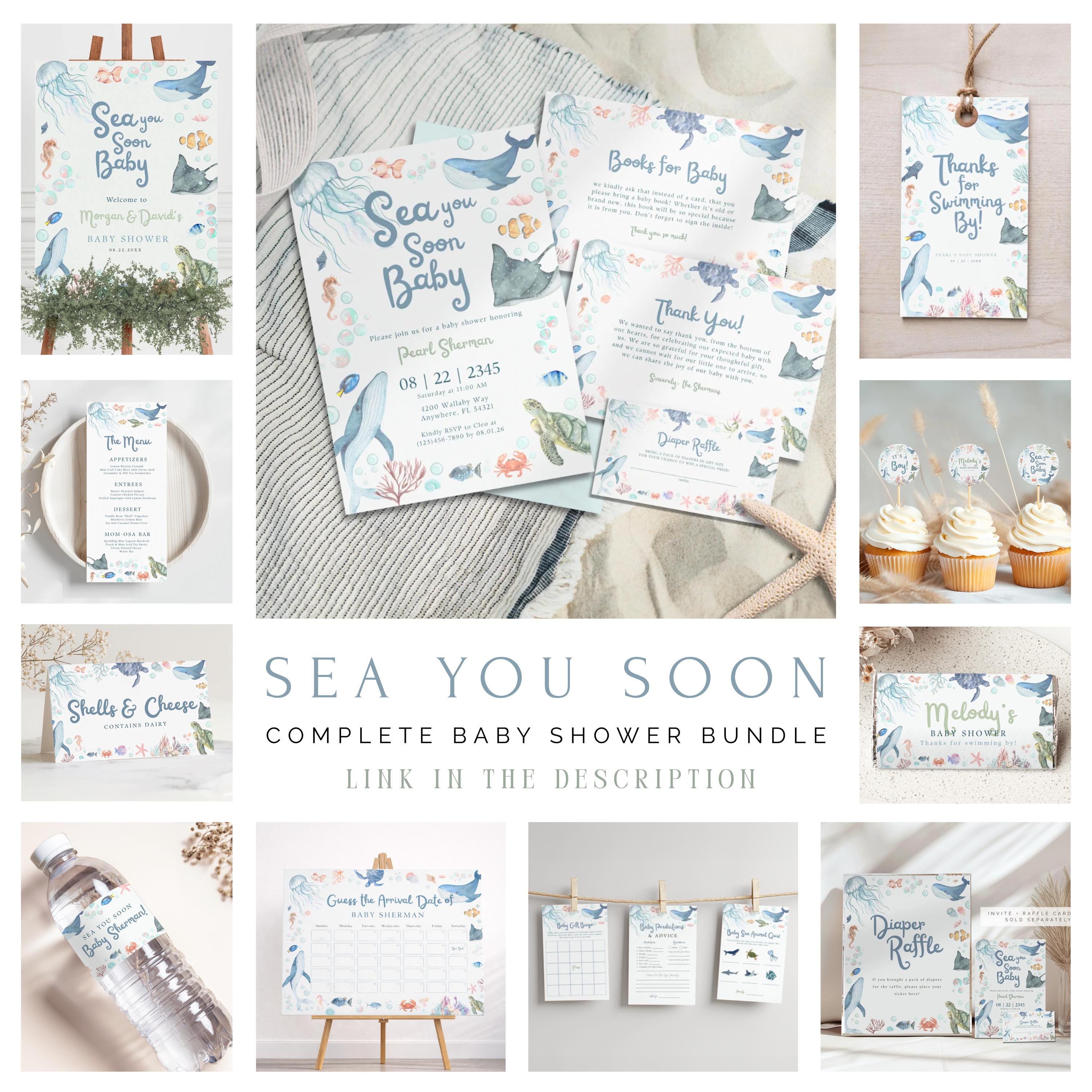 Sea You Soon Baby Shower Welcome Sign | Editable Canva Template | Ocean ...