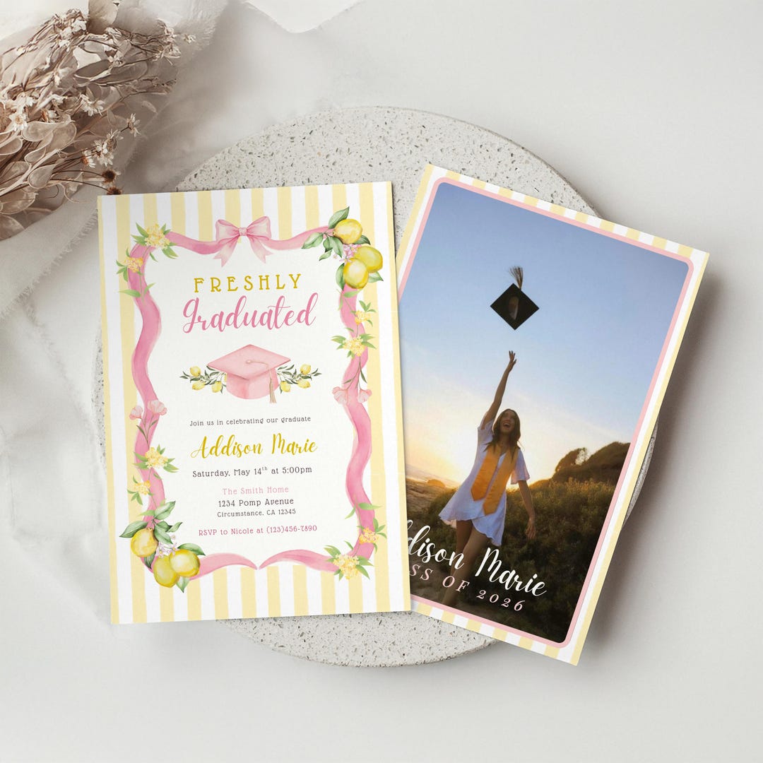 Freshly Graduated Party Invitation Template | Editable Lemons Grad ...