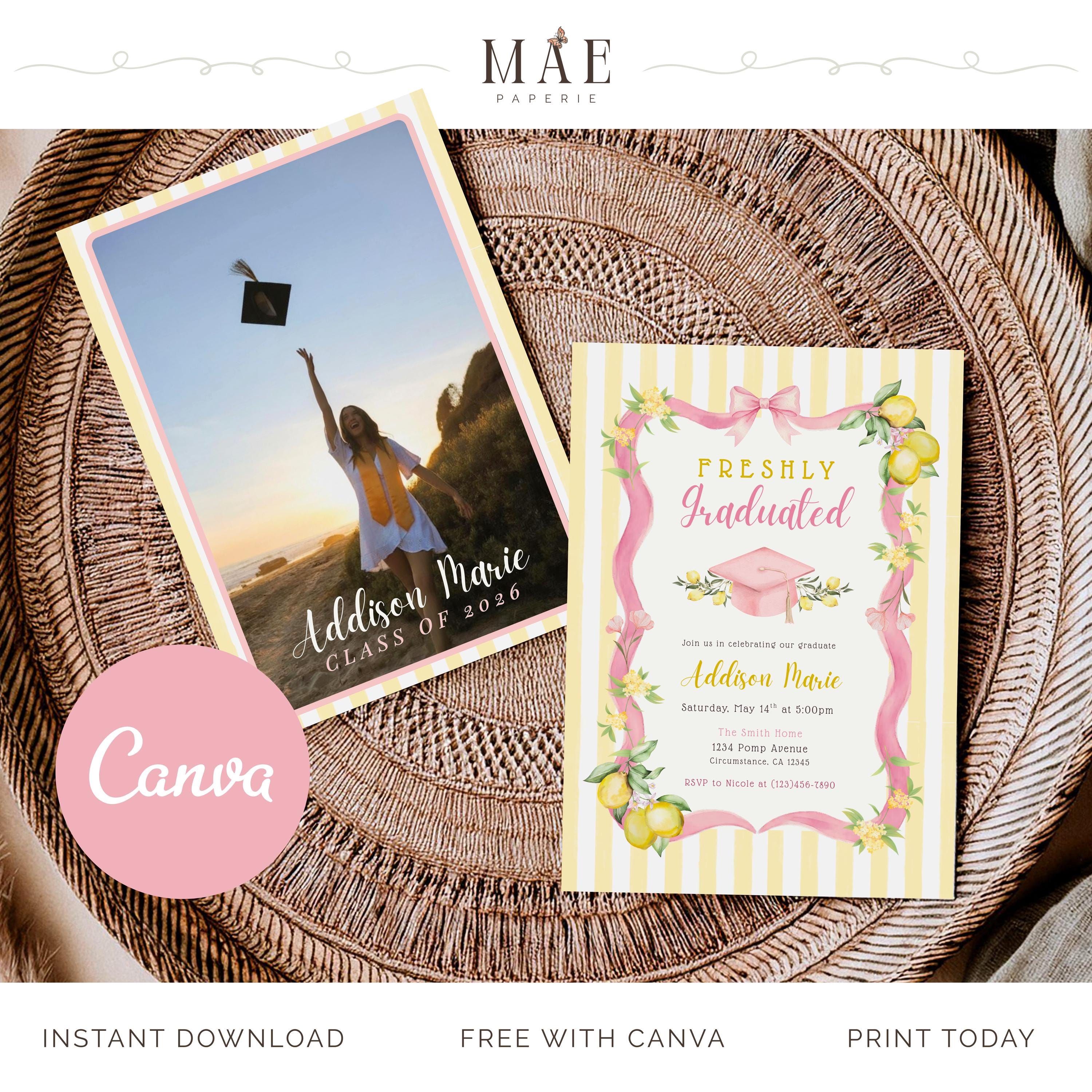 Freshly Graduated Party Invitation Template | Editable Lemons Grad ...