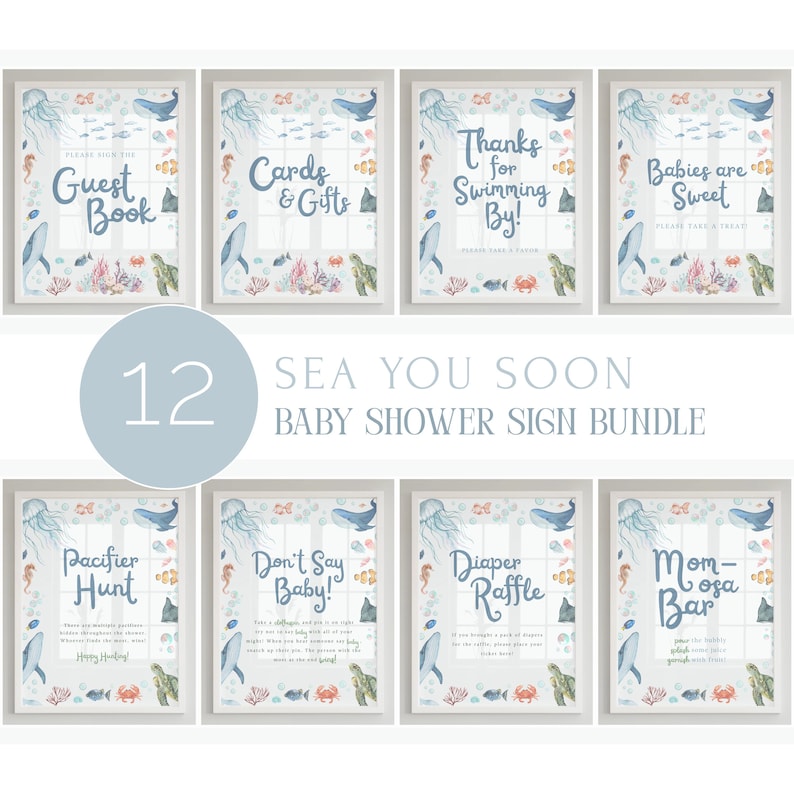 12 Sea You Soon Baby Shower Sign Bundle | 8x10" & 5x7" | Editable Canva ...