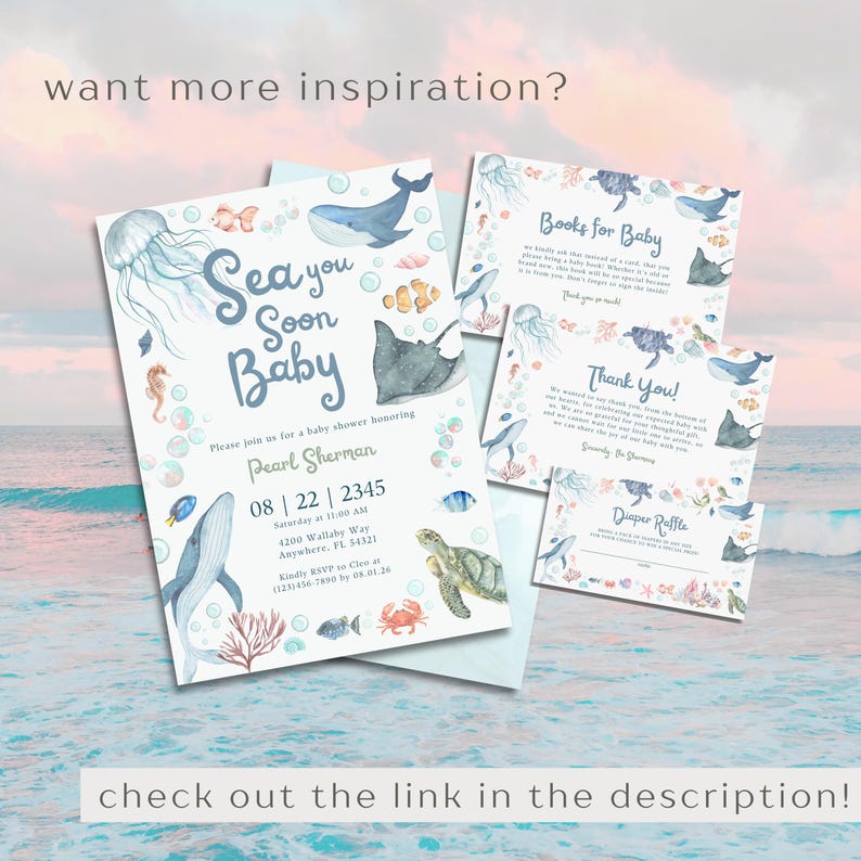 Sea You Soon Coastal Baby Shower Invitation Bundle | Editable Canva ...