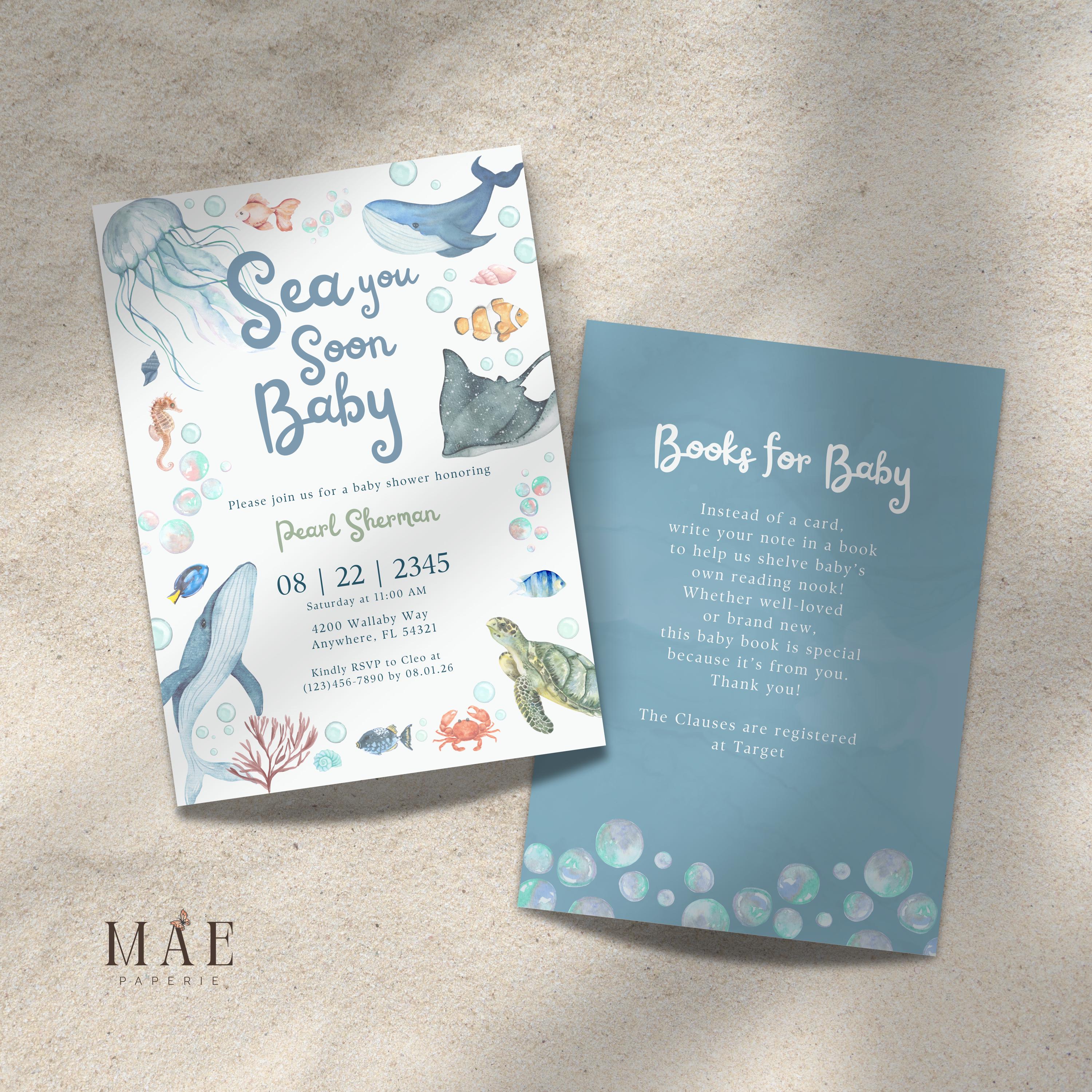 Sea You Soon Coastal Baby Shower Invitation | Editable Canva Template ...