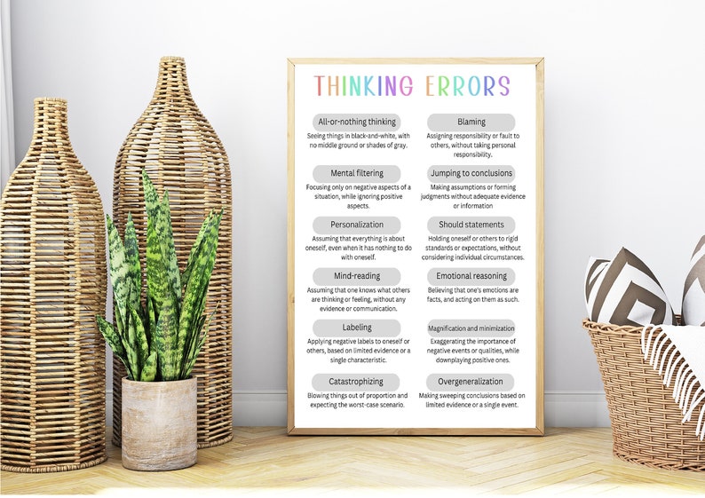 Mental Health Print, Thinking Errors Wall Art, Positive Affirmations ...