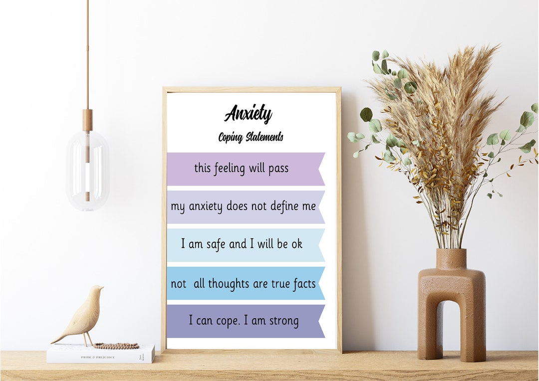 Anxiety Coping Statements Print, Mental Health Art, Positive ...
