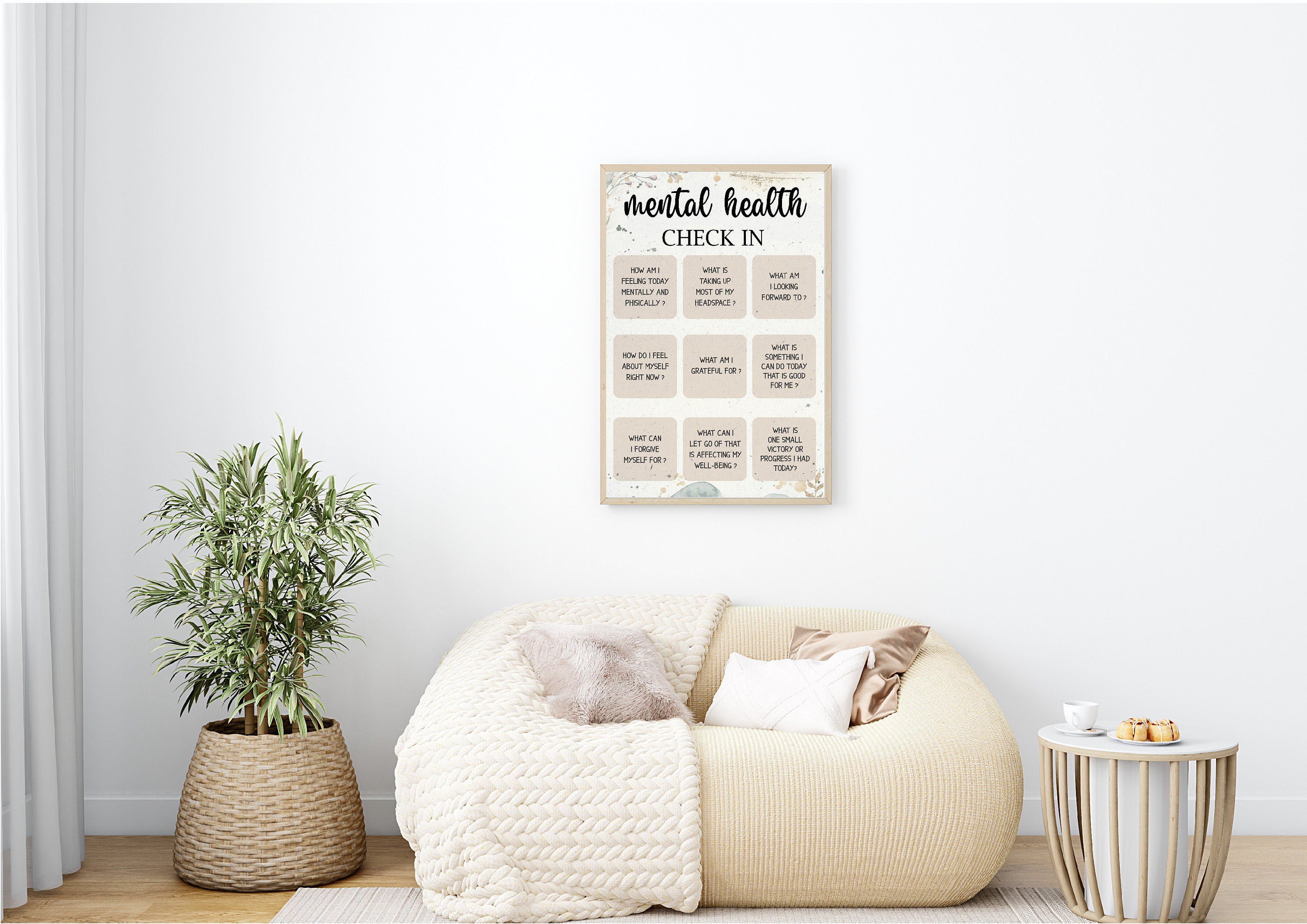 Mental Health Check in Print, Self Care Checklist, Mental Wellness Art ...