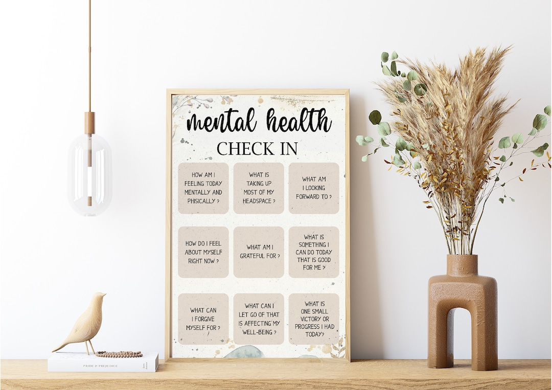 Mental Health Check in Print, Self Care Checklist, Mental Wellness Art ...