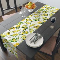 Lemon Table Runner, Citrus Kitchen Runner, Yellow & Blue Floral ...