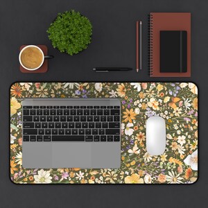 Floral Green Desk Mat, Boho Wildflower Keyboard Mat, Sage Green Flower ...