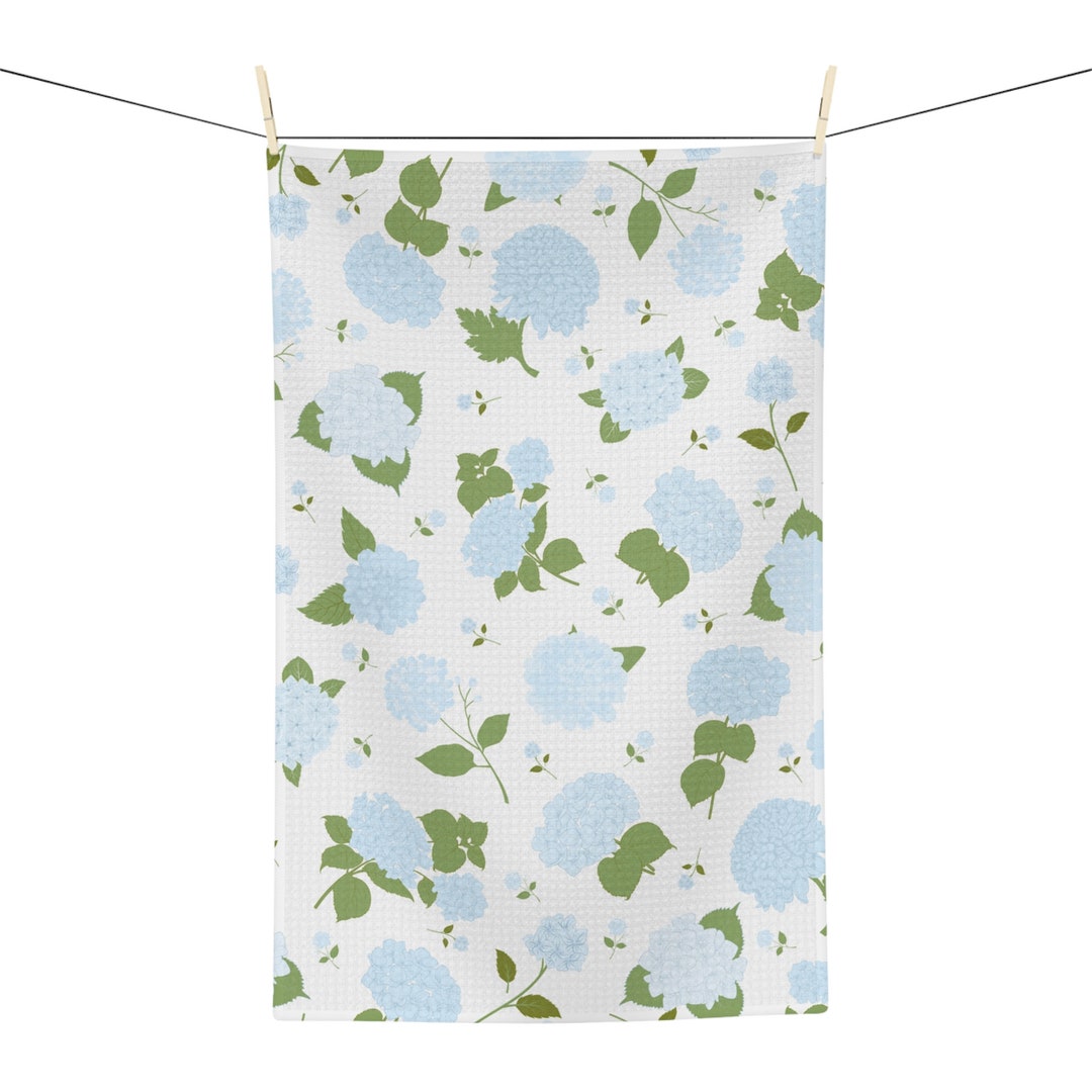 Blue Hydrangea Tea Towel, Light Blue Hydrangea Kitchen Towel, Coastal ...
