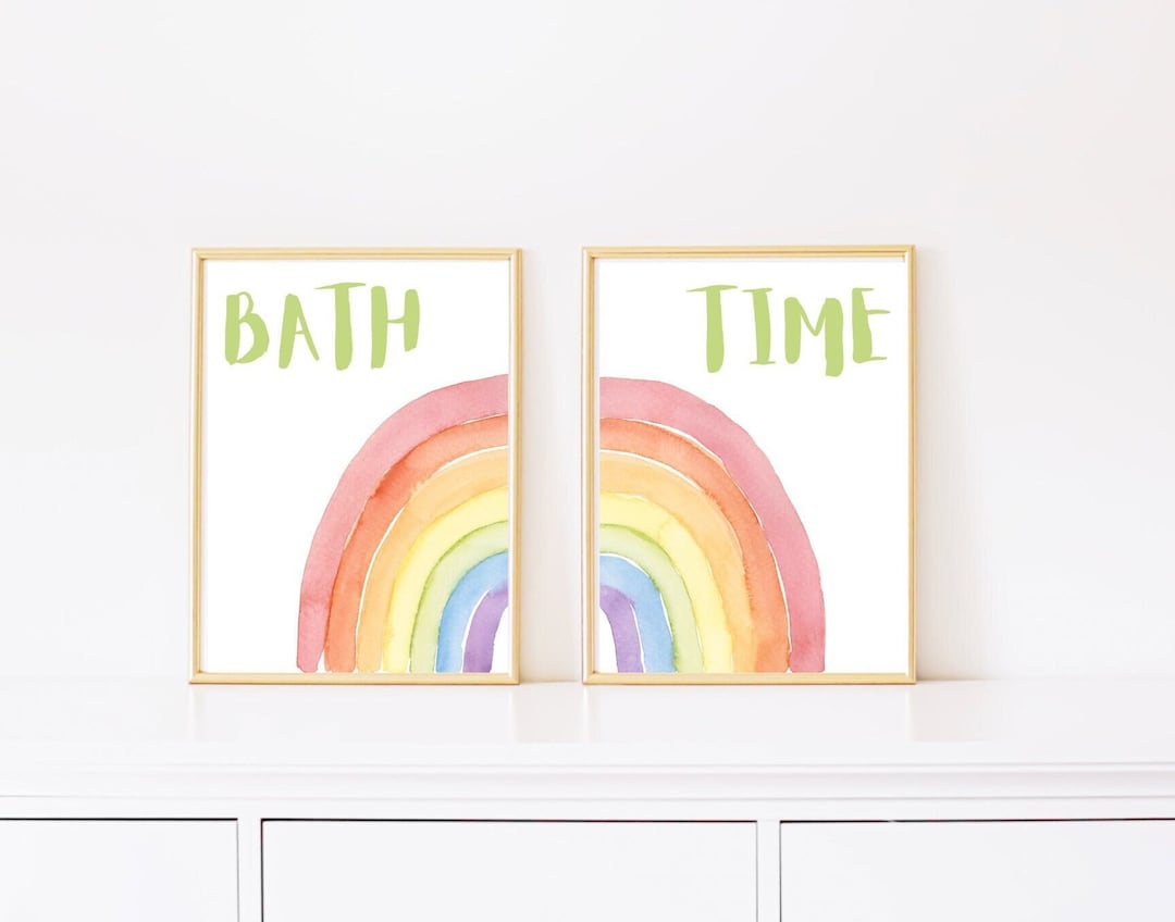 Rainbow Bathroom Set, Rainbow Bathroom Print, Bathroom Rainbow Decor ...
