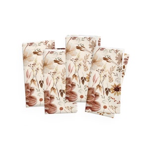 Beige Floral Napkins, Autumn Floral Napkins, Fall Boho Flower Napkins ...