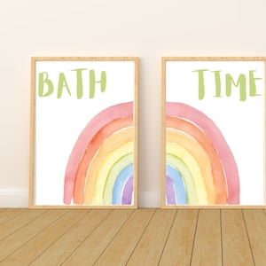 Rainbow Bathroom Set, Rainbow Bathroom Print, Bathroom Rainbow Decor ...