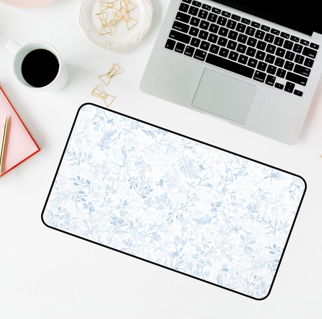 Blue Floral Desk Mat, Light Blue White Flower Desk Mat, Chinoiserie ...
