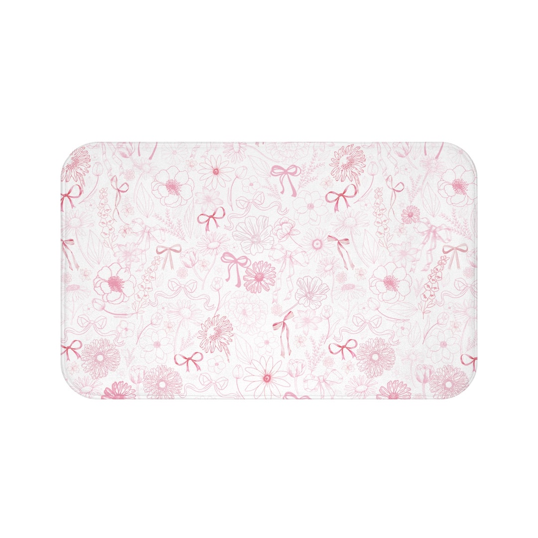 Girls Bathroom Mat, Pink Bows Bath Mat, Pink Preppy Bathmat, Coquette ...