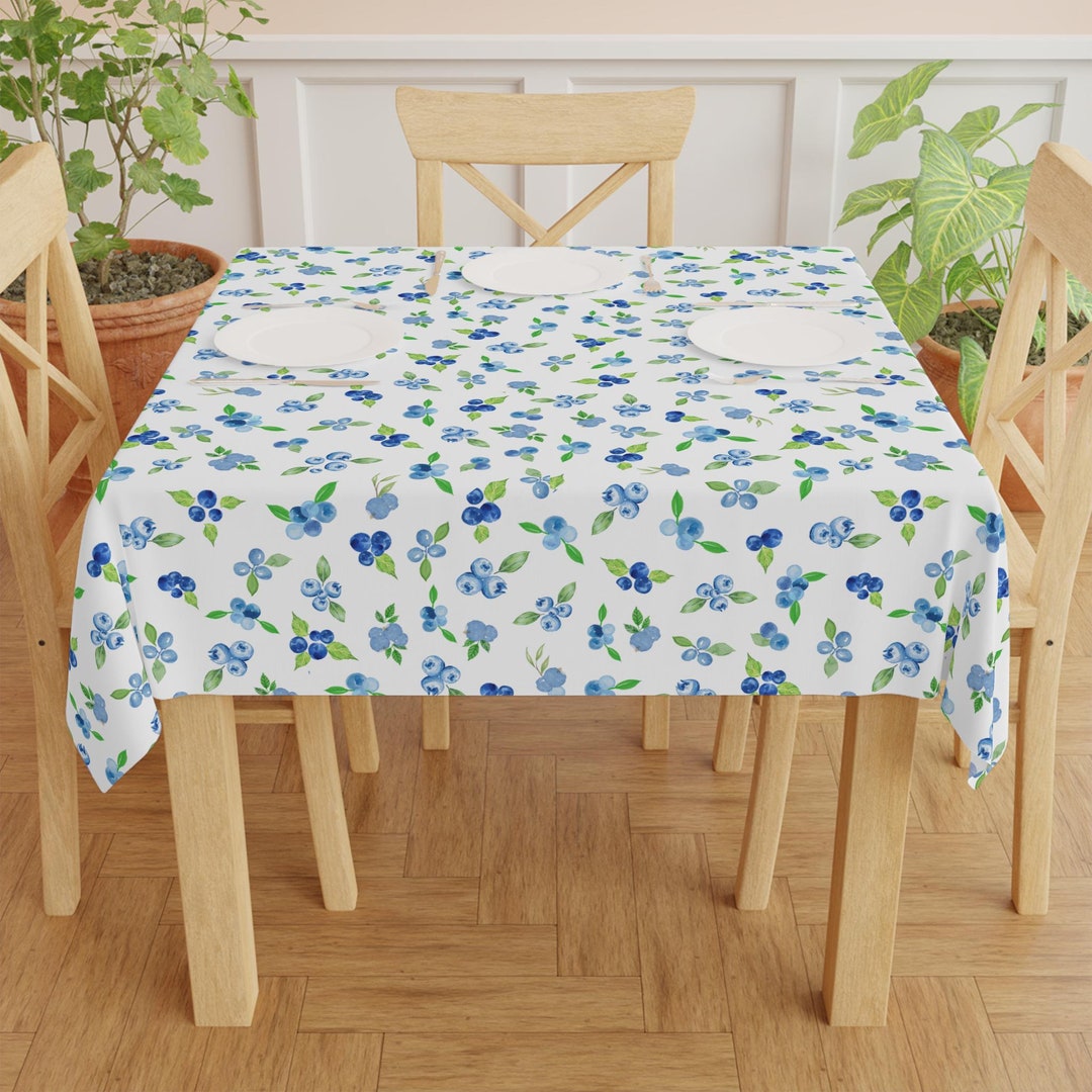 Blueberry Tablecloth, Watercolor Blueberry Table Cloth, Spring Summer ...