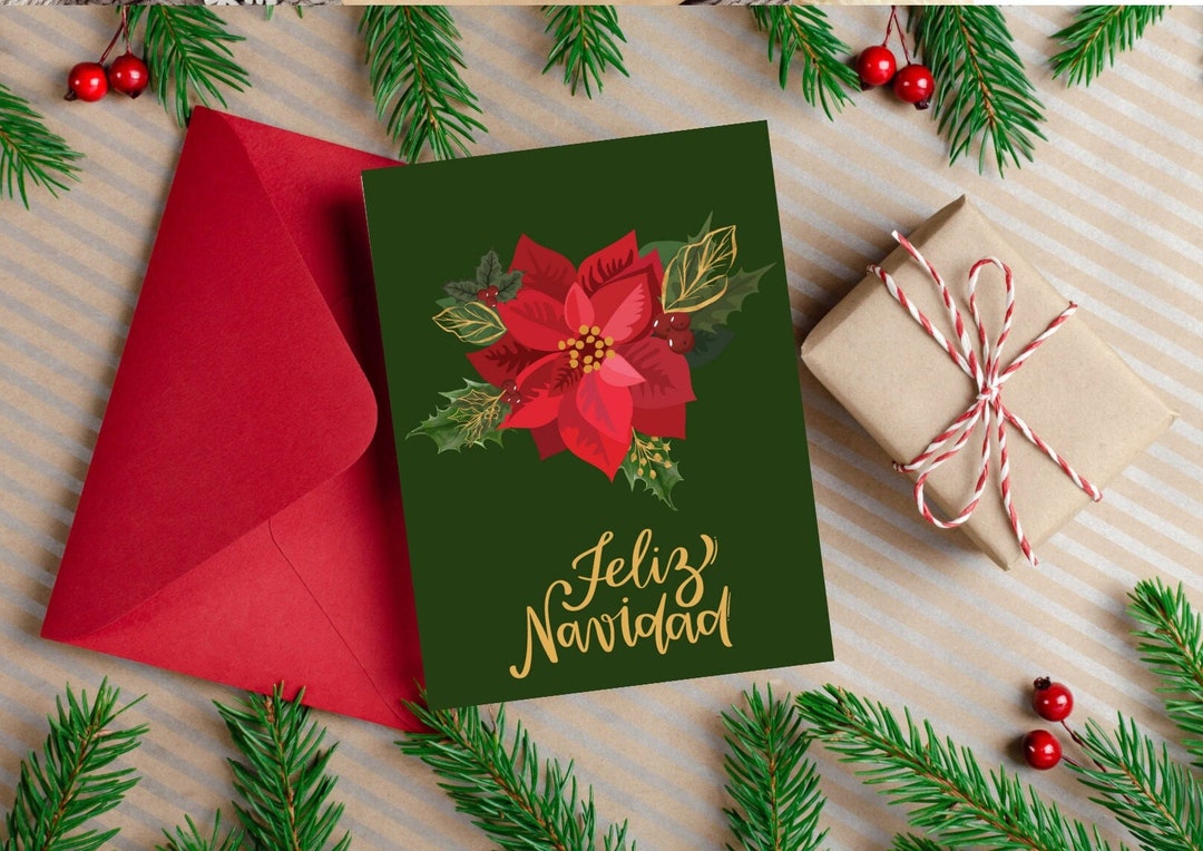 Feliz Navidad Cards, Feliz Navidad Card Set, Floral Navidad Cards ...