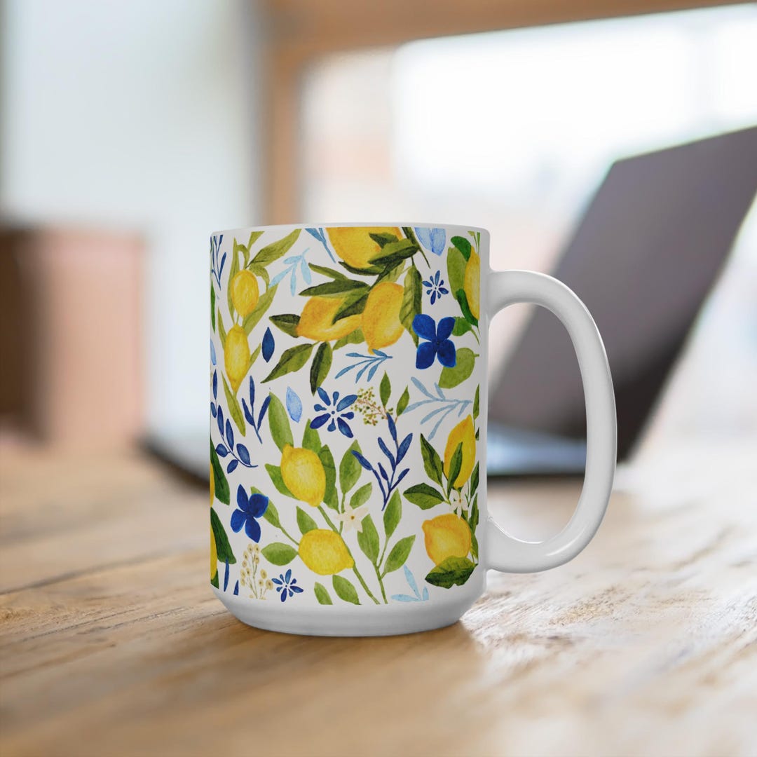 Lemon Mug Citron Blue Mug Italian Lemons Tea Mug Mediterranean Gifts ...