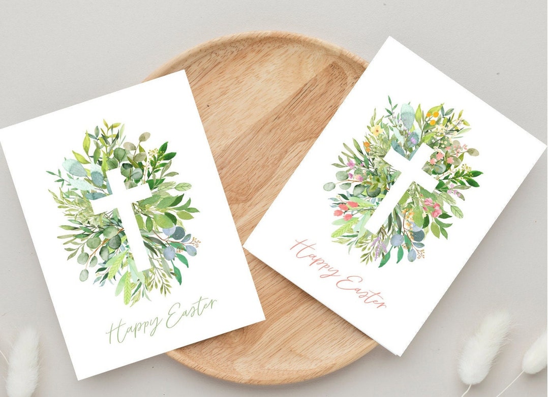 Happy Easter Cards, Easter Cross Card Set, Watercolor Easter Cross Card ...