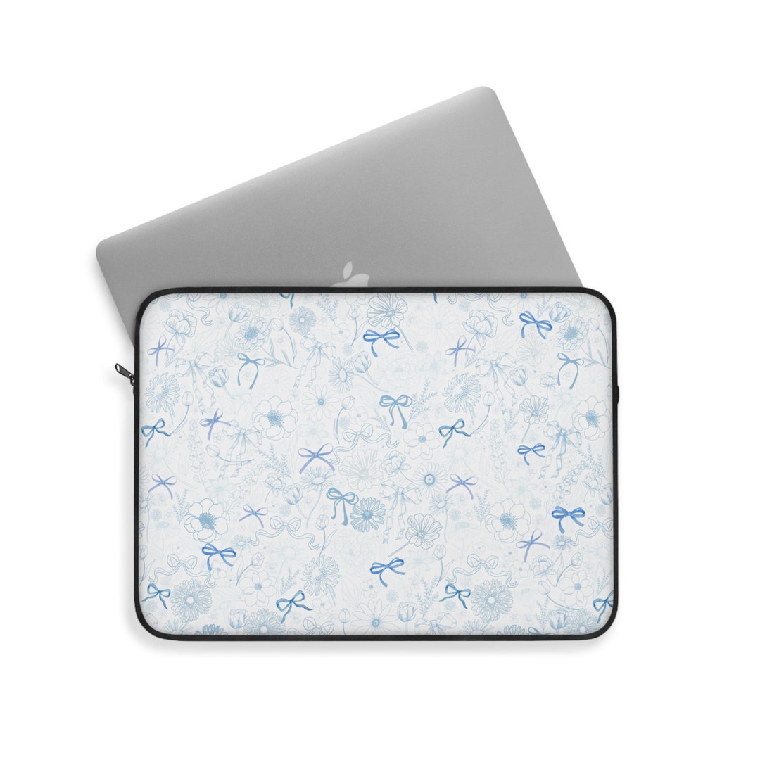 Blue Bows Laptop Sleeve, Blue Coquette Laptop Cover, Blue Flower Bows ...